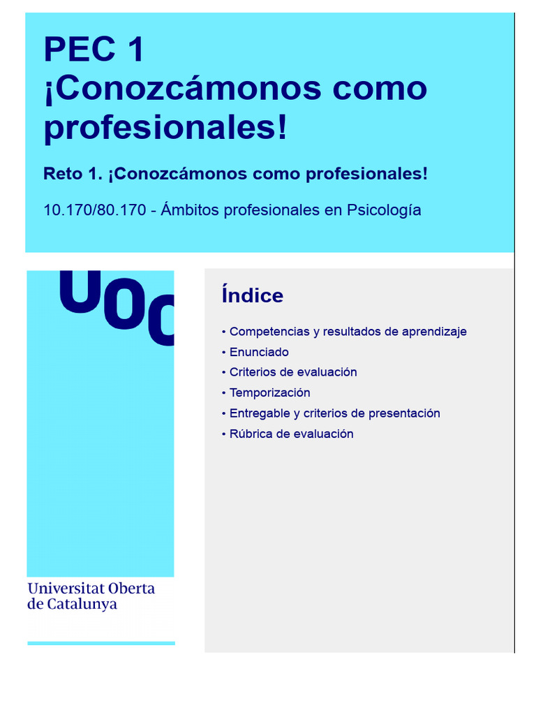 Enunciado - PEC - 1 - Conozcámonos Como Profesionales-1 | PDF | Sicología | Evaluación
