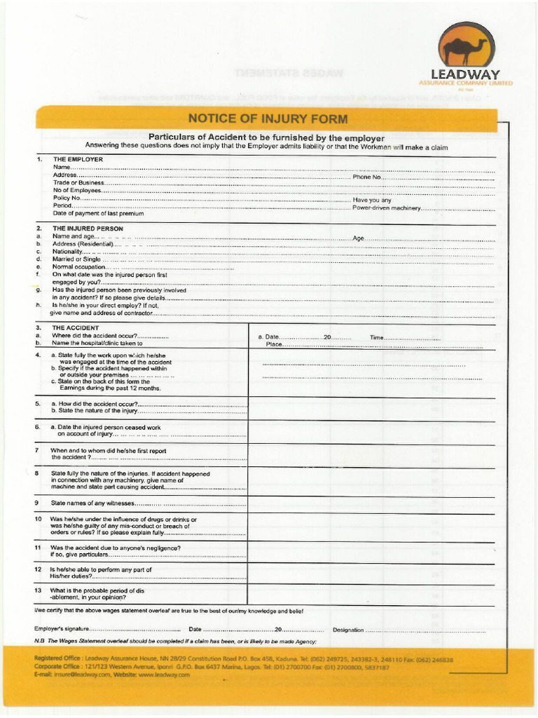 LEADWAY - INJURY CLAIM FORM | PDF