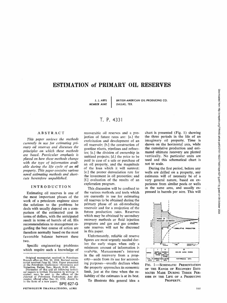 Arps, J.J.-Estimation of Primary Oil Reserves | PDF