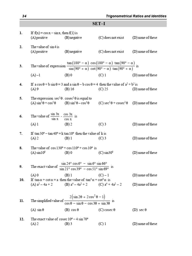 Trigo Ratios and Identities Sheet-2 | PDF