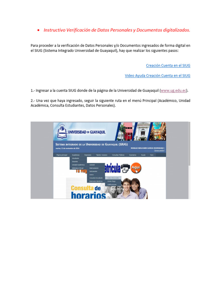Instructivo para Reviscion de Datos Personales y Documentos | PDF