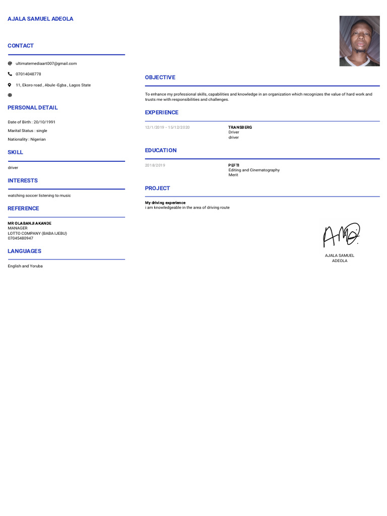 Ajala Samuel Adeola - Driver Profile | PDF
