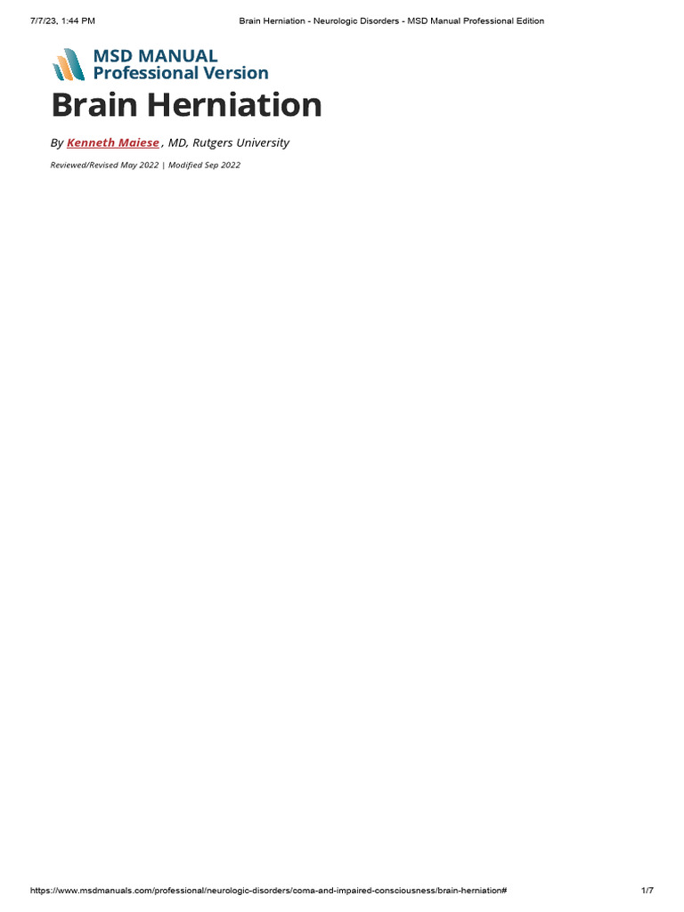 Brain Herniation - Neurologic Disorders - MSD Manual Professional Edition | PDF