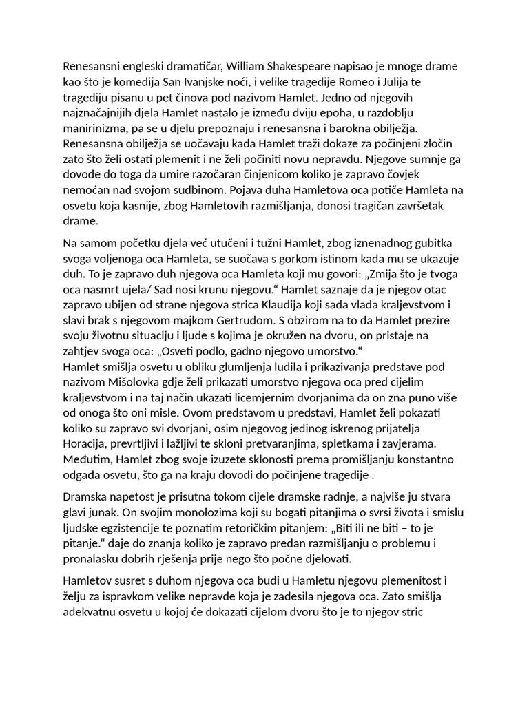 Hamlet - Esej | PDF