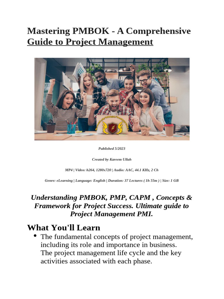Mastering PMBOK - A Comprehensive Guide To Project Management | PDF