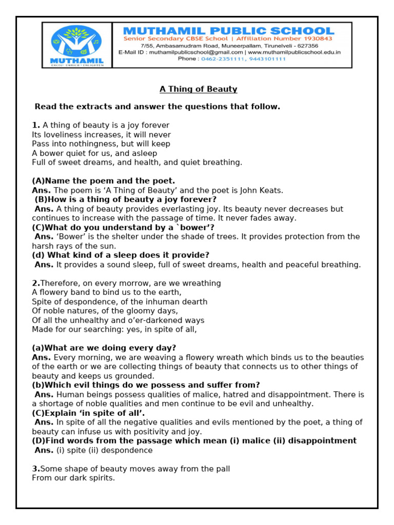 A Thing of Beauty Extract | PDF