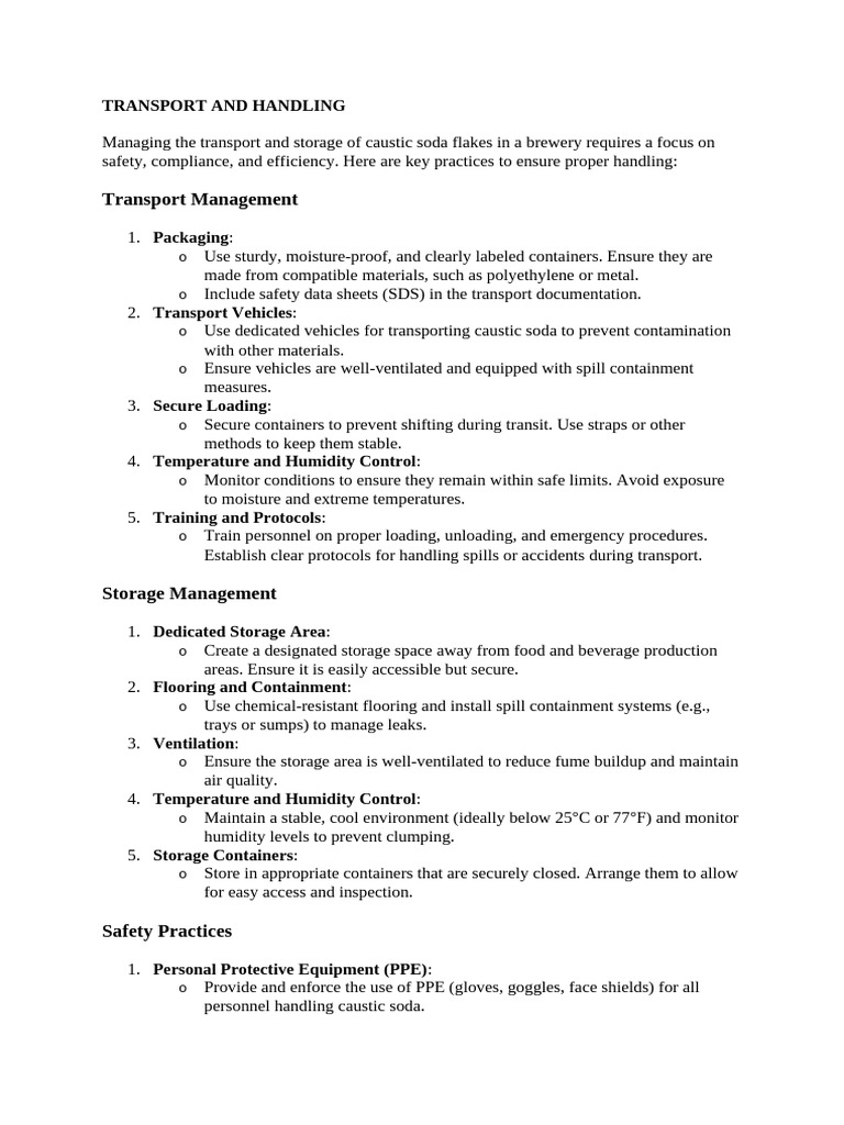 Transport and Handling | PDF