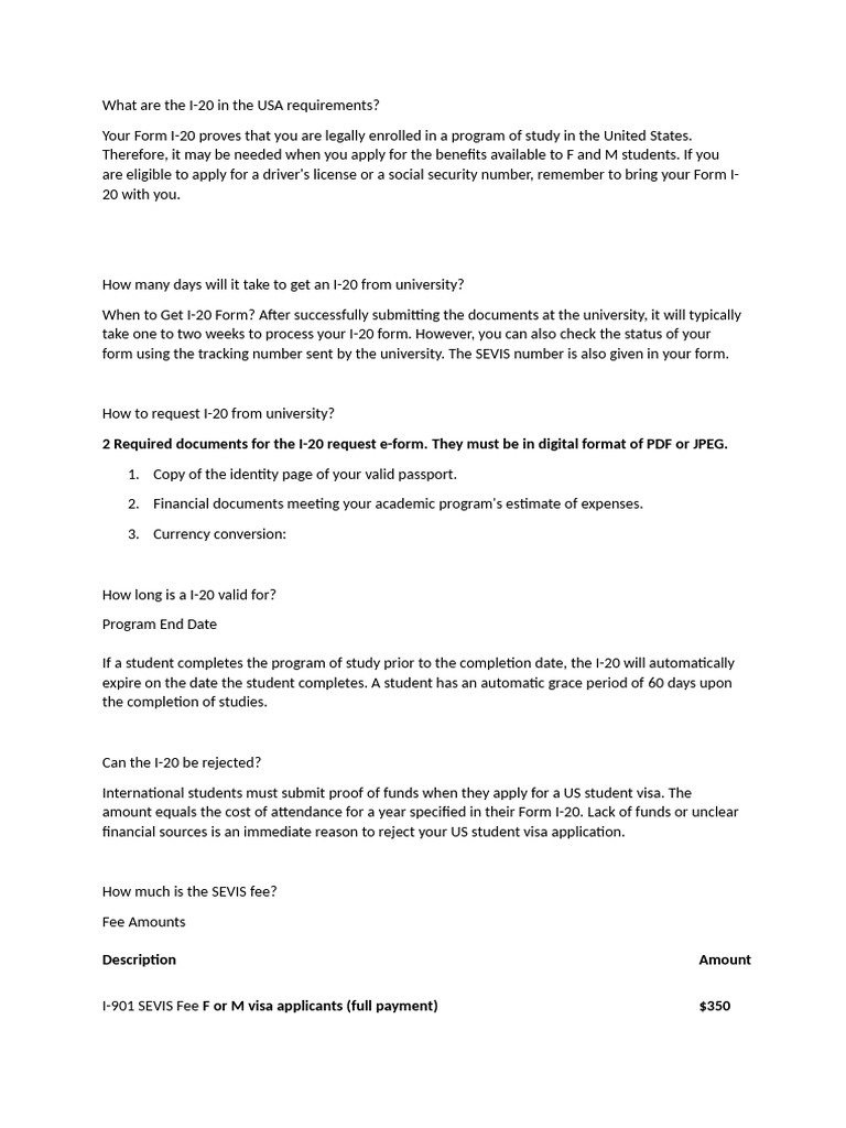 I-20 form information | PDF