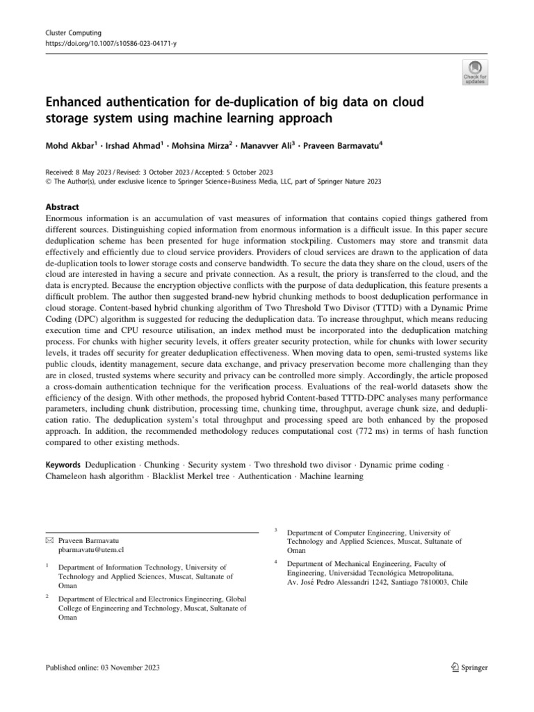 Enhanced Authentication For De-Duplication of Big Data On Cloud | PDF