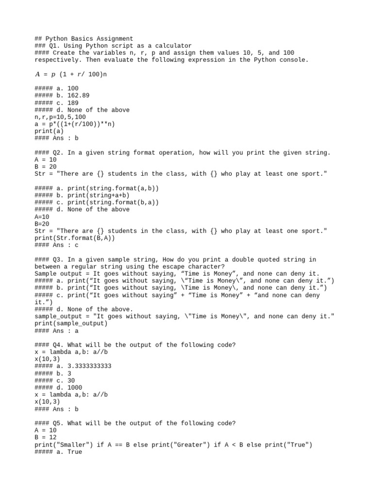 Python Basics Assignment | PDF