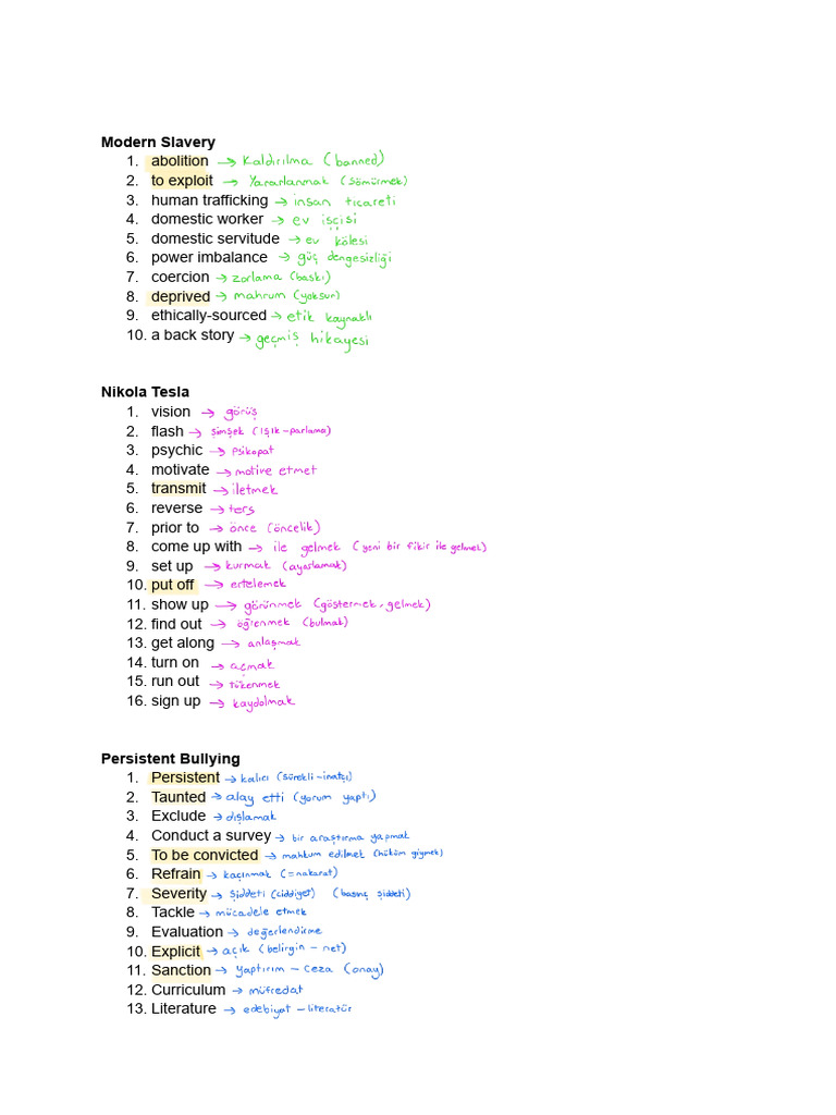 1st Term 1st Quiz Vocabulary List & Quizziz Link 2 | PDF