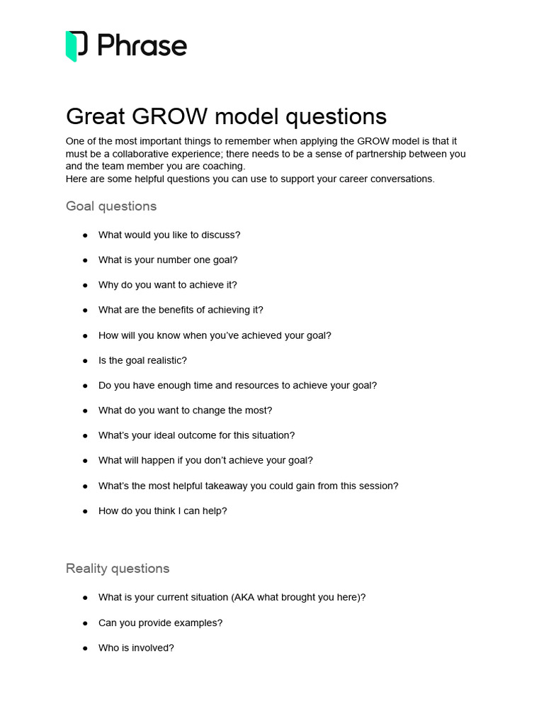Great GROW Model Questions | PDF