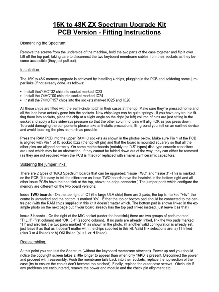 Spectrum-48k Upgrade PCB Kit | PDF
