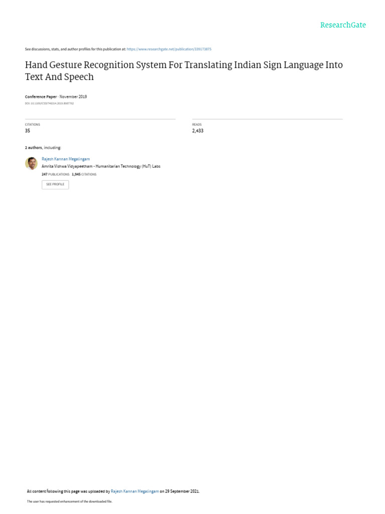 Hand Gesture Recognition System For Translating Indian Sign Language ...