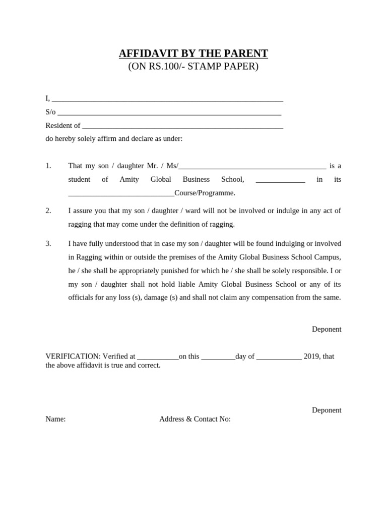 Parent Affidavit on Ragging Policy | PDF