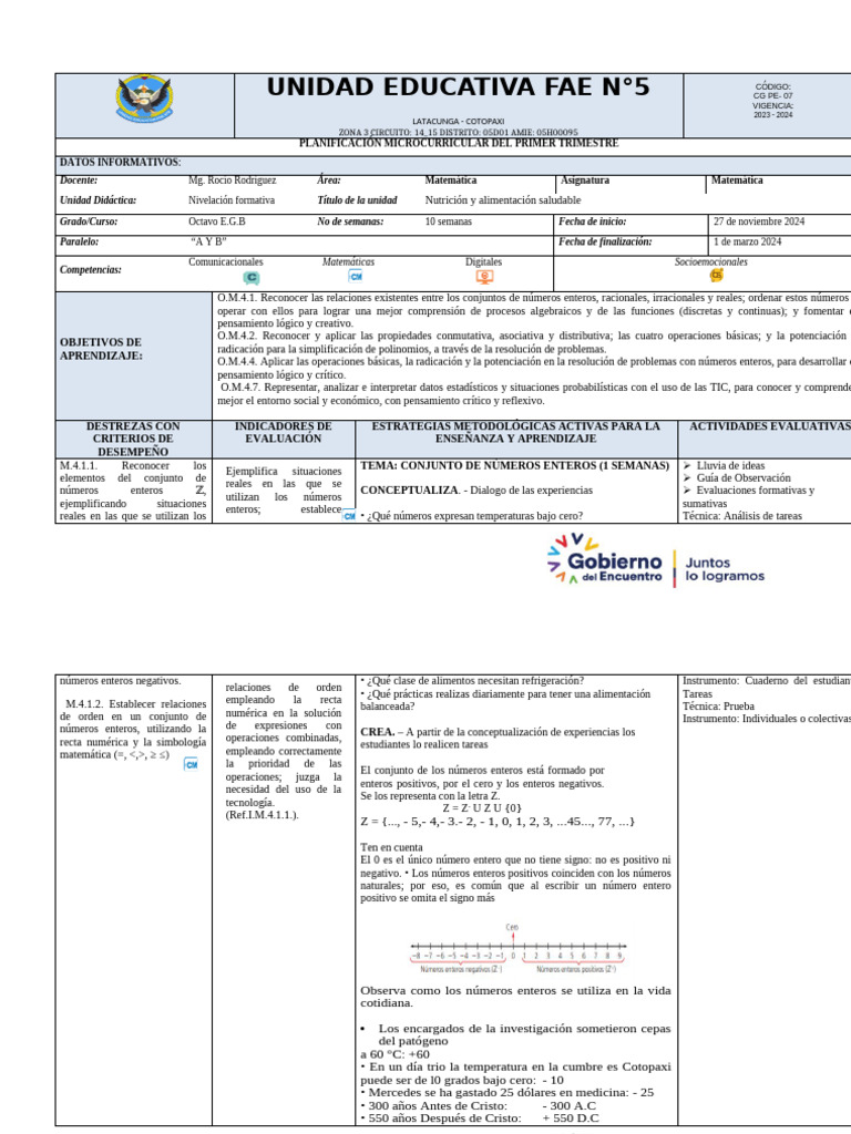 Plan Micro Segundo Trimestre Matamatica 8vo Egb | PDF