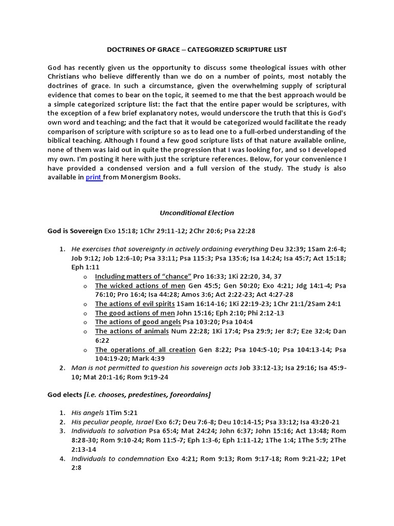 Doctrines of Grace - Categorized Scripture List: Print | PDF | Sin ...