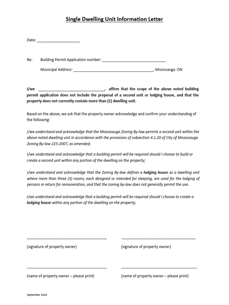 Single Dwelling Unit Information Letter | PDF | Finance & Money ...
