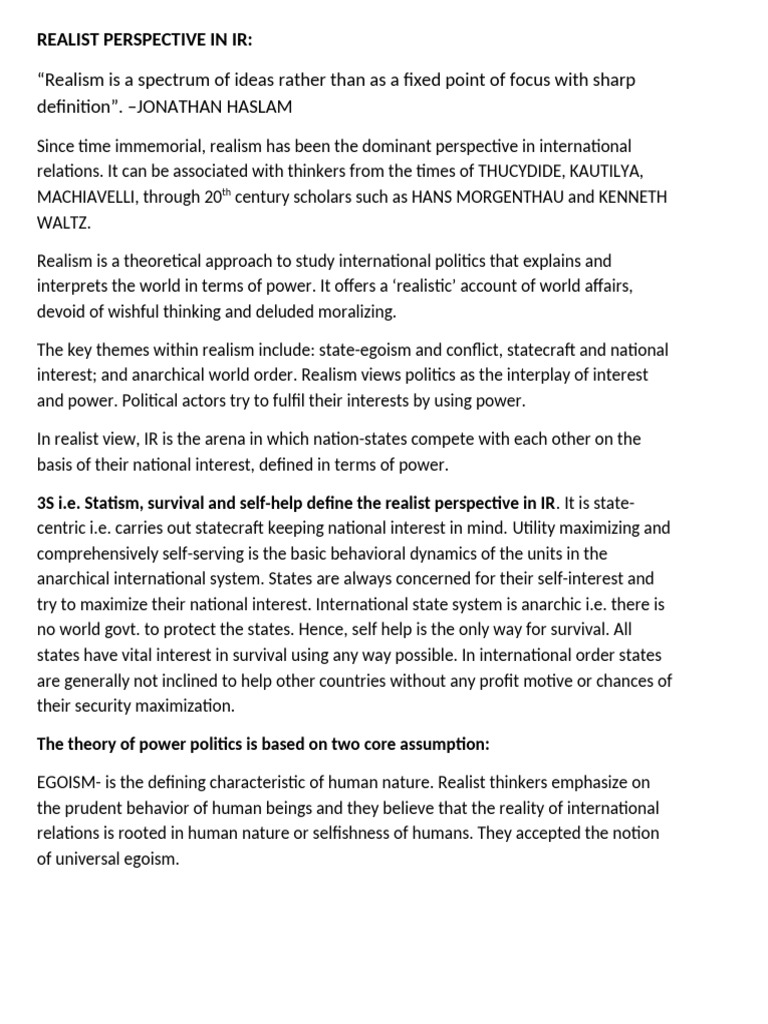 Realist Perspective in Ir | PDF | Political Science | Philosophical ...