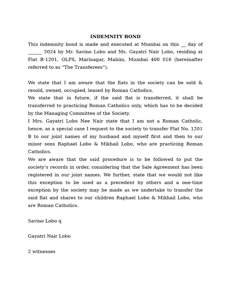 Indemnity Bond | PDF