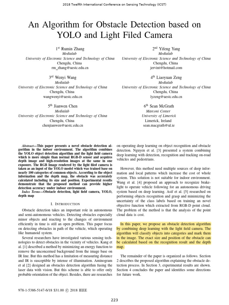 An Algorithm For Obstacle Detection Based On YOLO and Light Filed ...