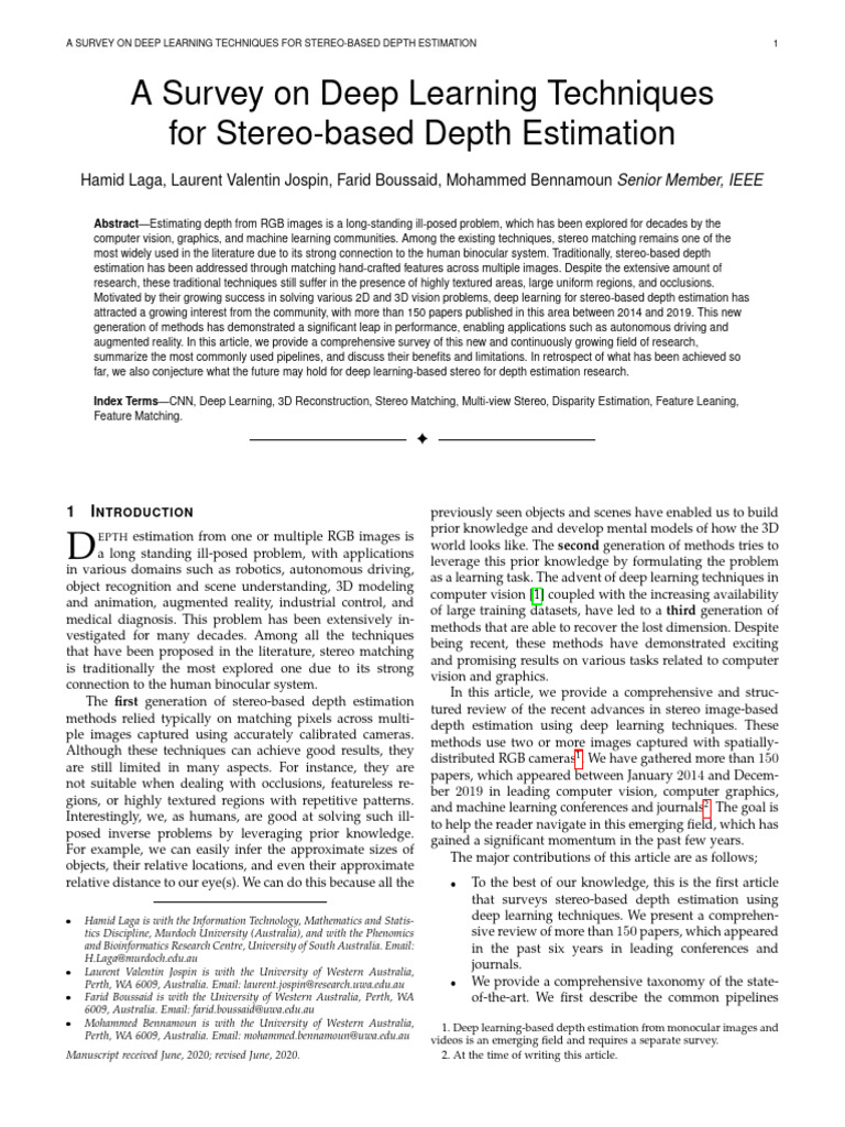 A Survey On Deep Learning Techniques For Stereo-Based Depth Estimation - 004 | PDF