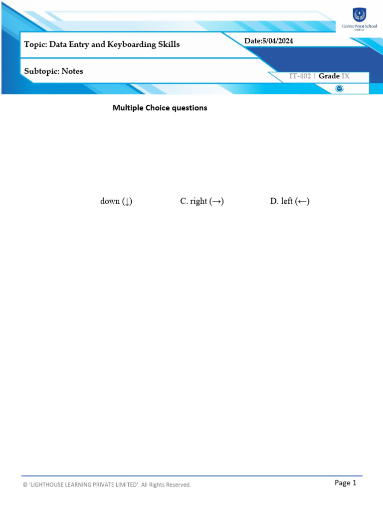 IT-Class 9 - Data Entry and Keyboarding Skills | PDF