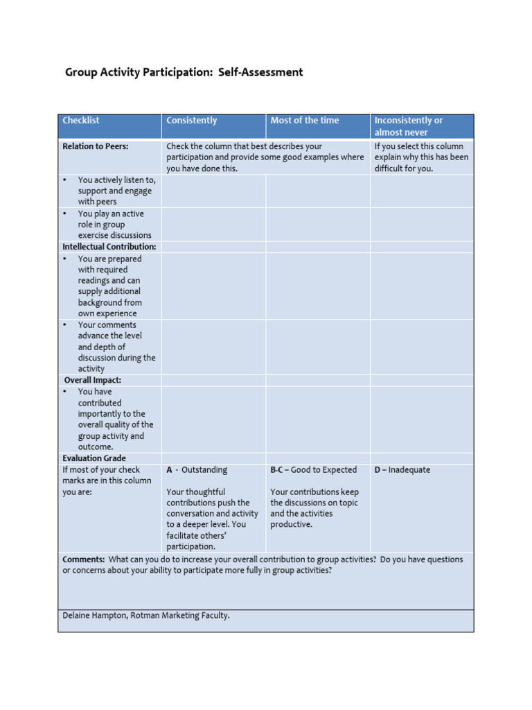 Rubric Group Activity Self Assessment Rubric | PDF