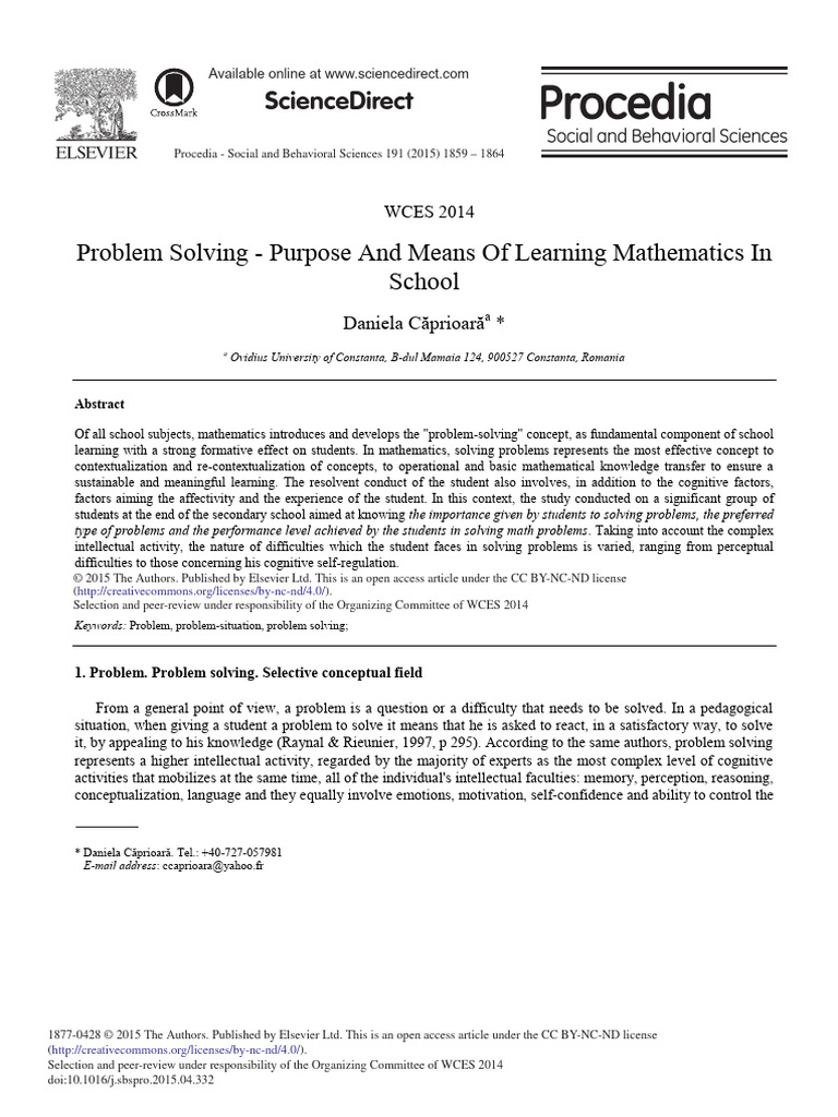 Problem Solving - Purpose and Means of Learning Ma | PDF