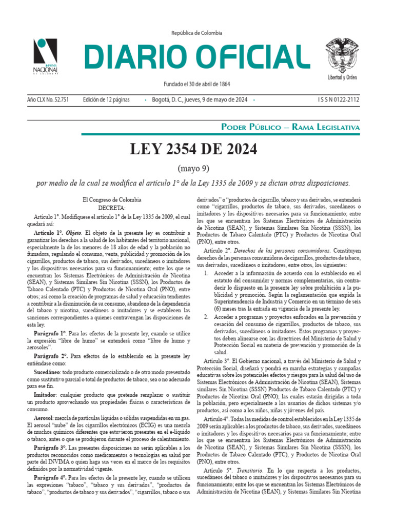 Ley 2354 de 2024 | PDF