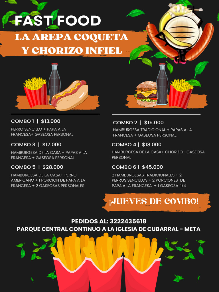 Colorful Illustration Fast Food Menu | PDF