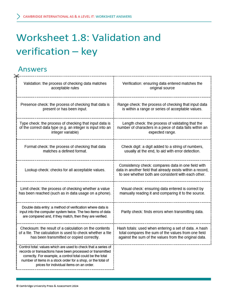 Validation & Verification Key Answers | PDF | Data | Computers