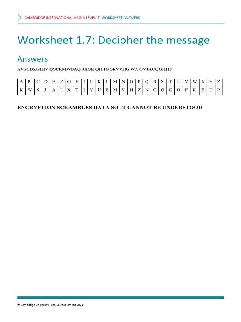 Worksheet 1.7 Decipher the Message Answers | PDF