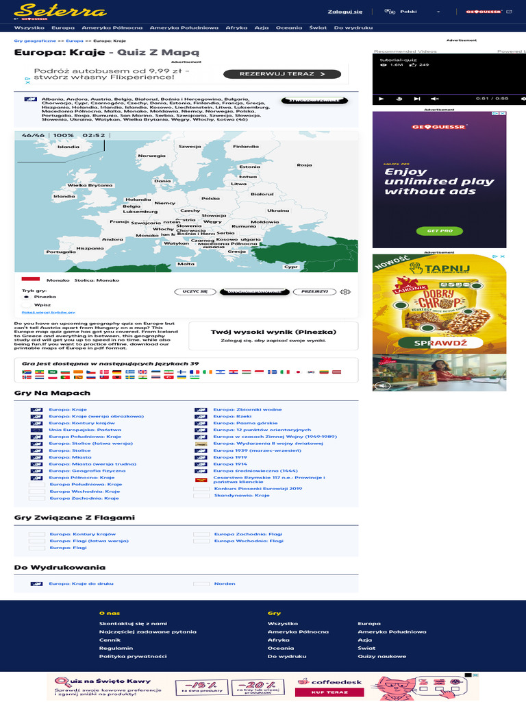 Europa Kraje - Quiz Z Mapą - Seterra | PDF