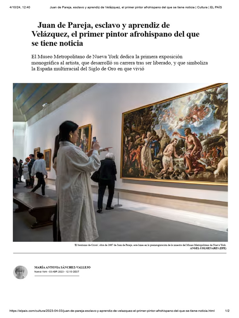 Juan de Pareja, Esclavo y Aprendiz de Velázquez, El Primer Pintor ...