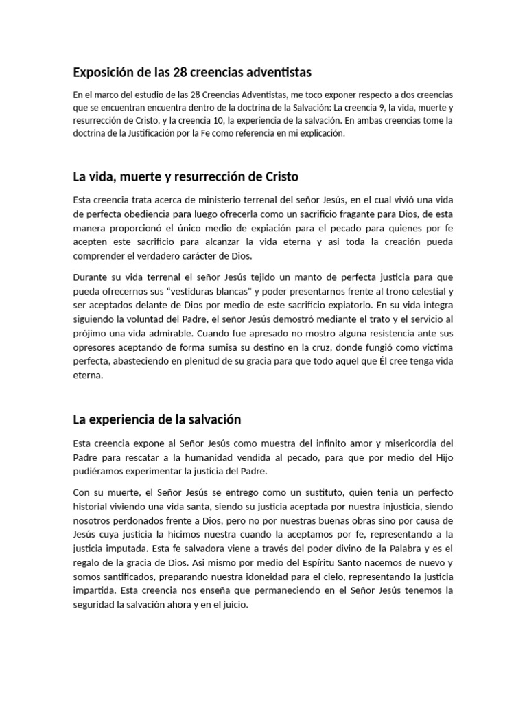 Exposición de Las 28 Creencias Adventistas | PDF