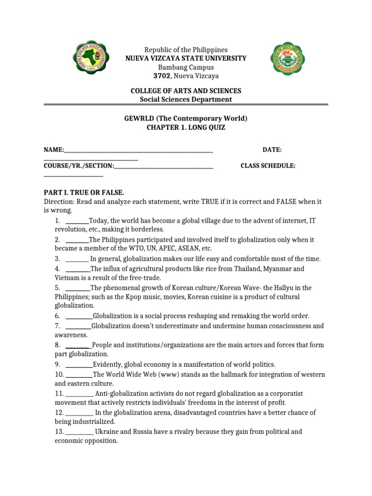 TCW Chpter 1 Quiz | PDF