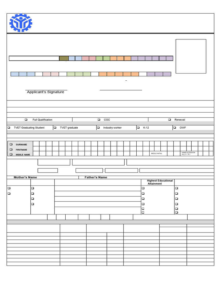 TESDA Application Form | PDF