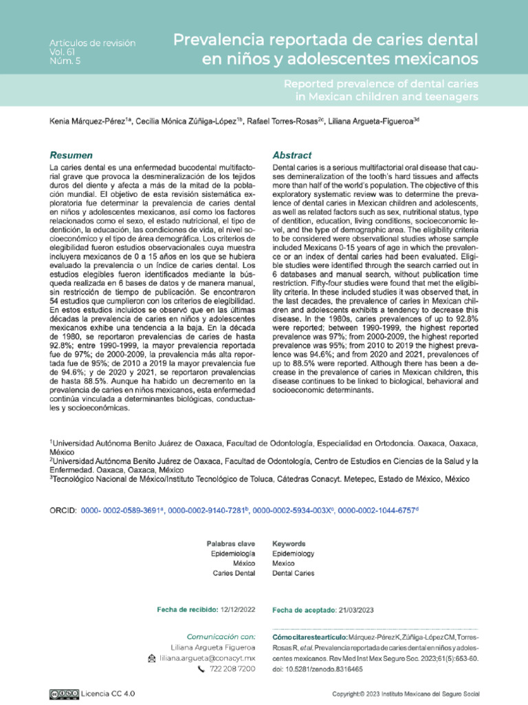 Reported Prevalence of Dental Caries in Mexican Children and Teenagers ...