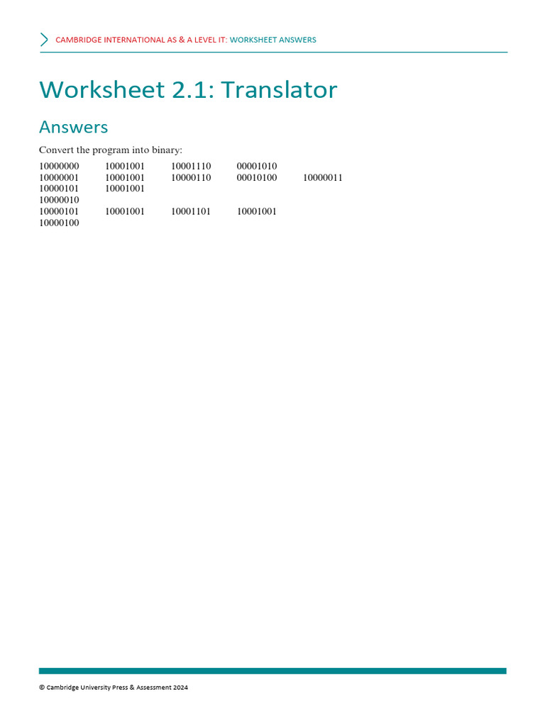 Worksheet 2.1 Translator | PDF
