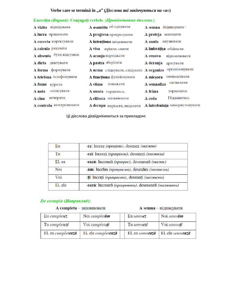 Conjugarea Verbelor - A | PDF