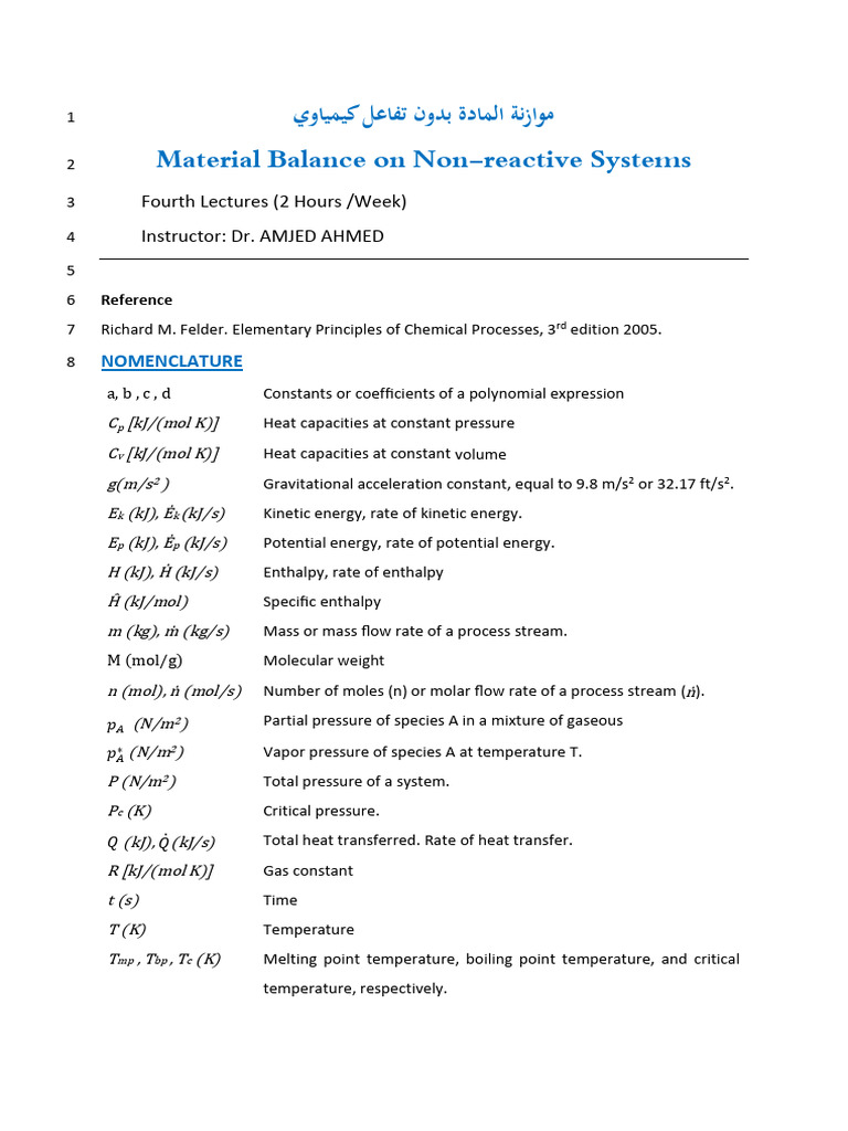 1 - Material Balance Non Reactive Systems | PDF