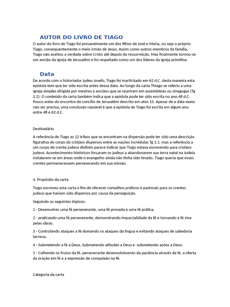 Autor Do Livro de Tiago | PDF
