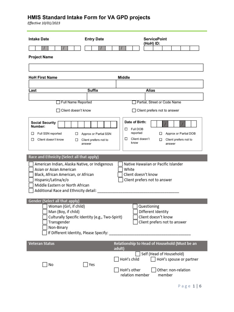 2024 VA GPD Standard Intake Form | PDF