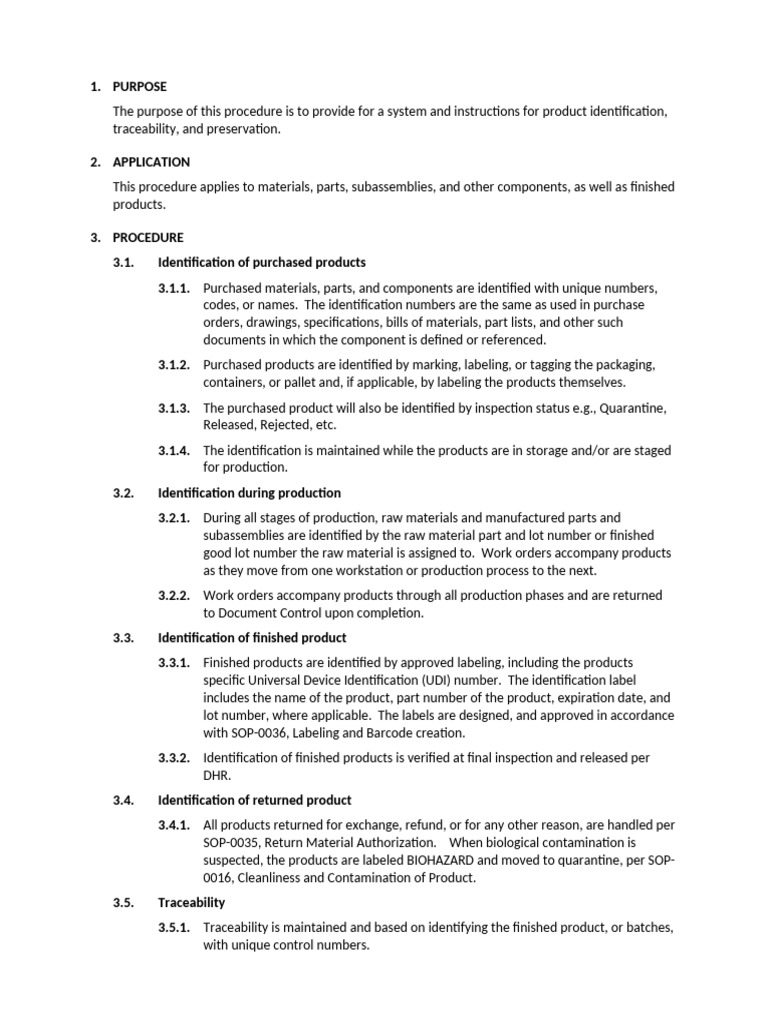 SOP-0019.Product Identification and Traceability | PDF