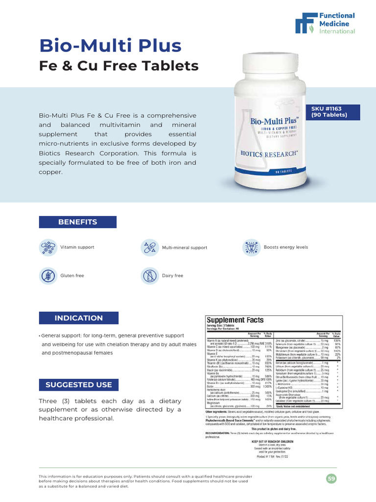 Bio-Multi Plus (Fe & Cu Free) Tablets | PDF