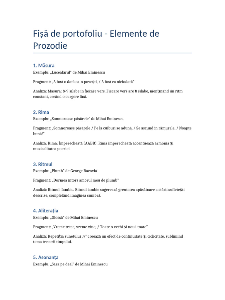 Fisa de Portofoliu Prozodie | PDF