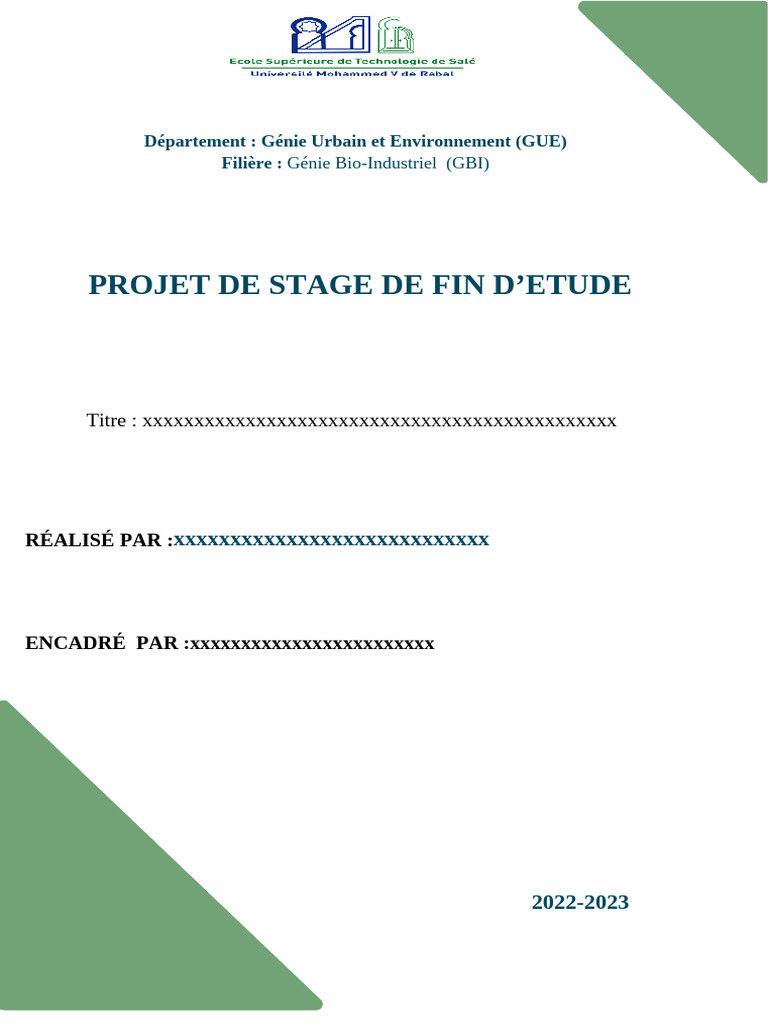 page de garde et guide de rapport de stage fin d'Etude 20222-2023 | PDF