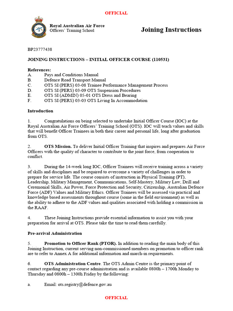RAAF Initial Officer Course Joining Instructions | PDF | Clothing | Beard