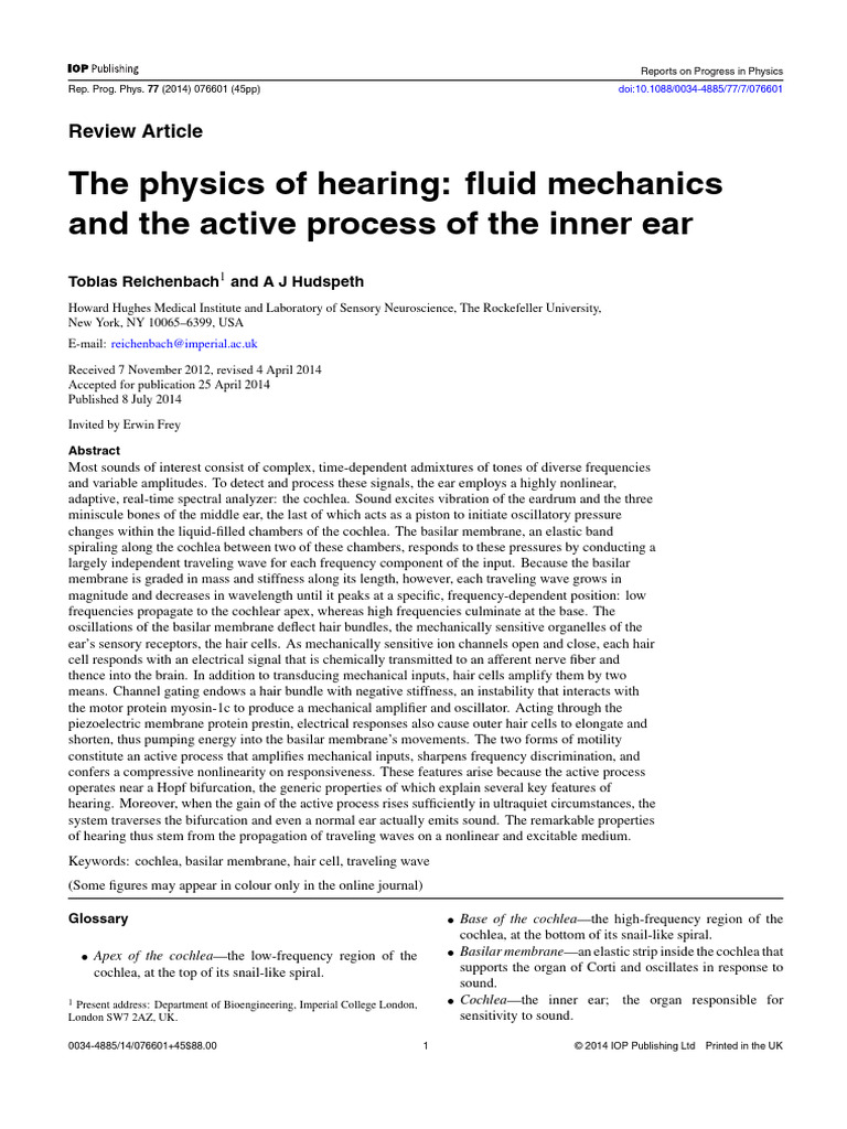 Physics of Hearing: Cochlea Mechanics | PDF | Ear | Waves